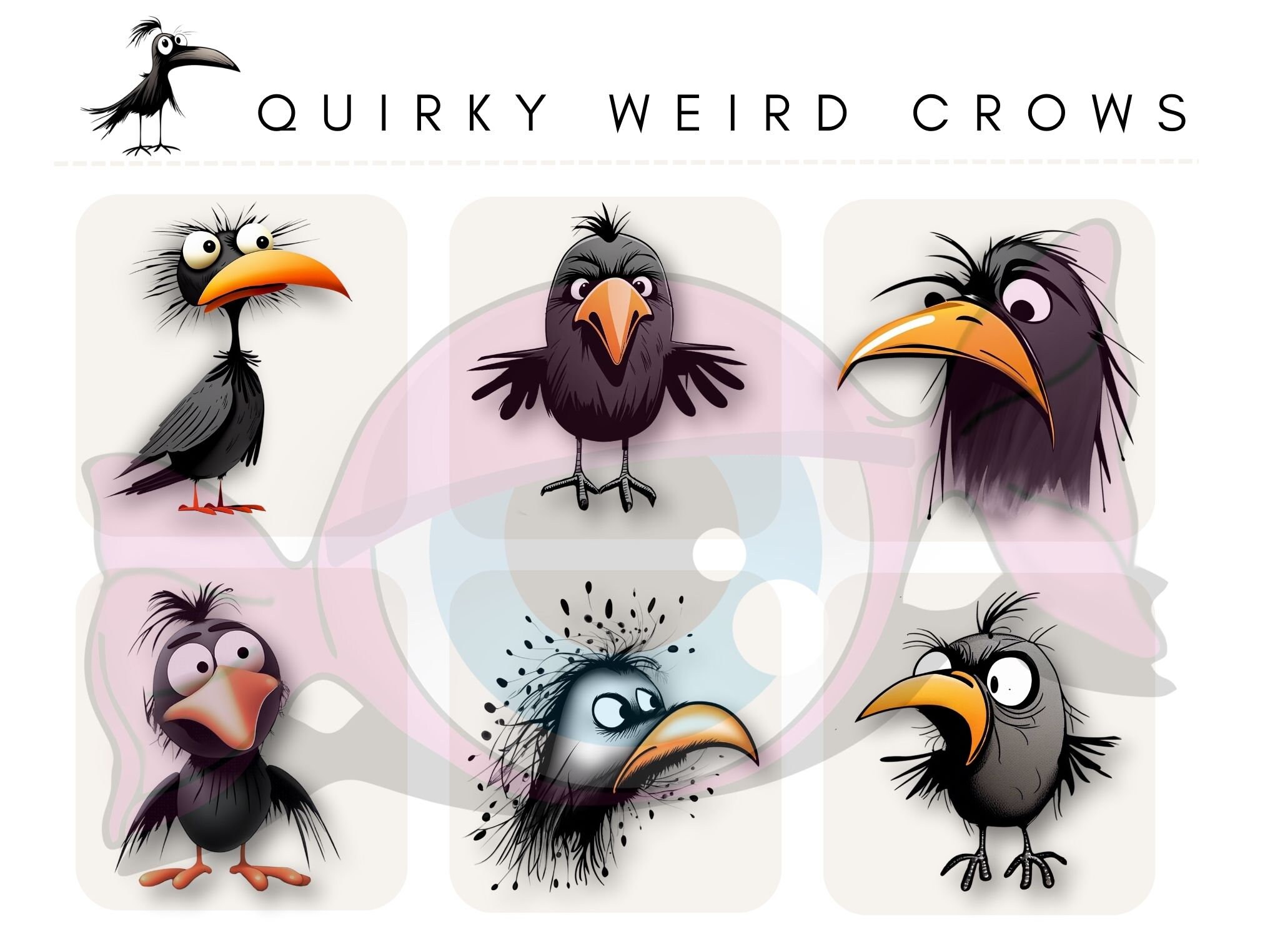Quirky Crows Clipart | Whimsical Crows Clip Art | Kawaii Crow | Cute ...