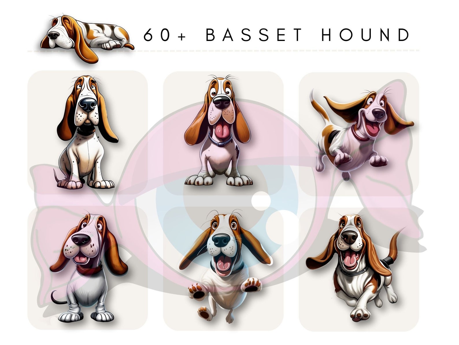 Quirky Basset Hound | Whimsical Basset Clip Art | Kawaii Basset Dog ...