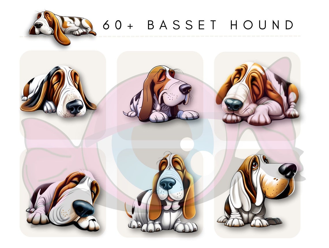 Quirky Basset Hound | Whimsical Basset Clip Art | Kawaii Basset Dog ...