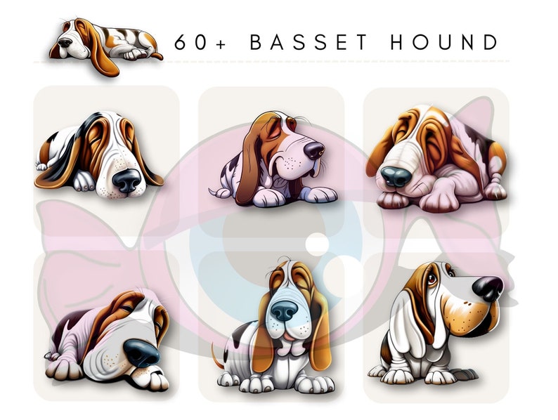 Quirky Basset Hound | Whimsical Basset Clip Art | Kawaii Basset Dog ...