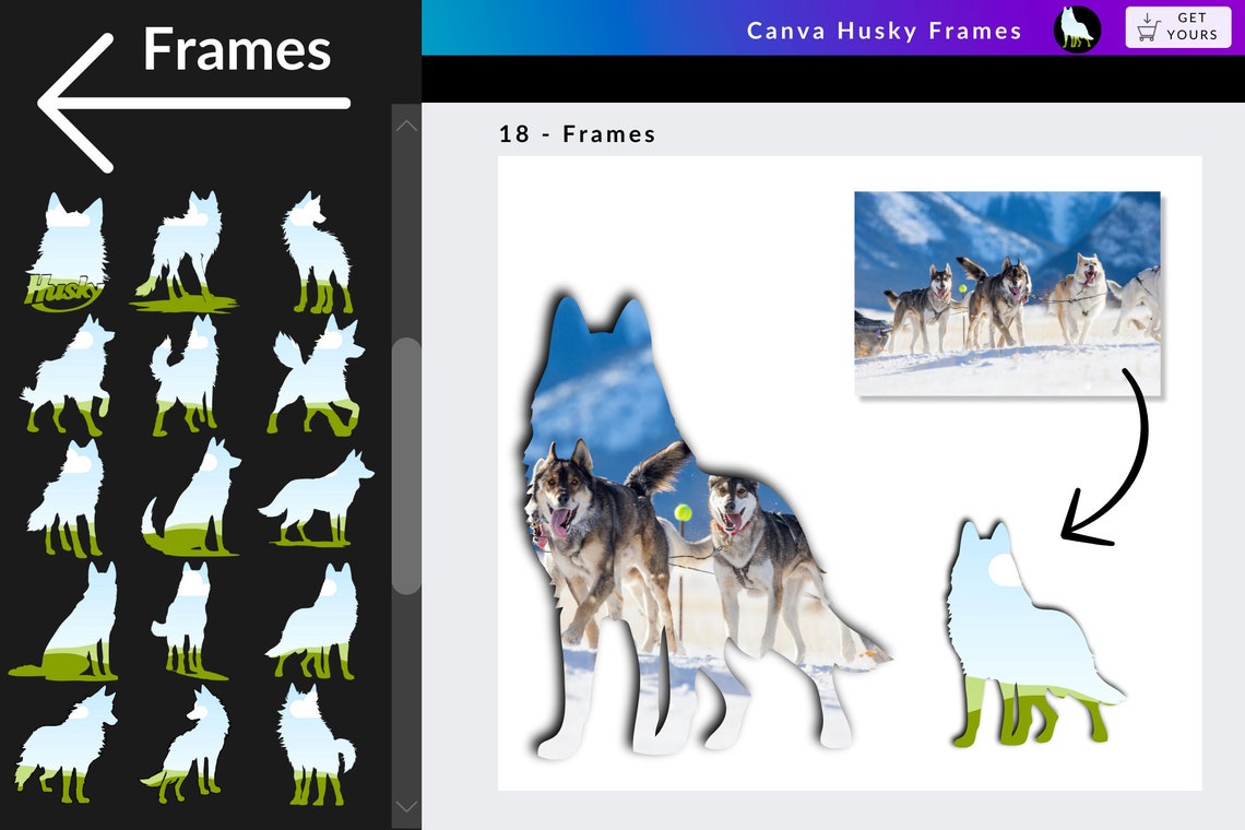 Husky Dog SVG Canva Frames Editable Template Elements and Outlines - Etsy