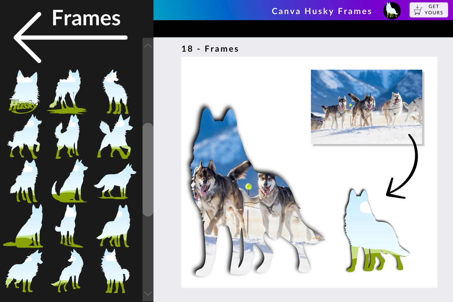 Husky Dog SVG Canva Frames Editable Template Elements and Outlines - Etsy