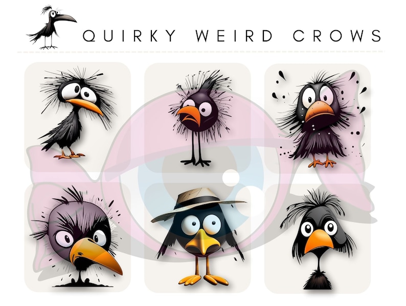 Quirky Crows Clipart | Whimsical Crows Clip Art | Kawaii Crow | Cute ...