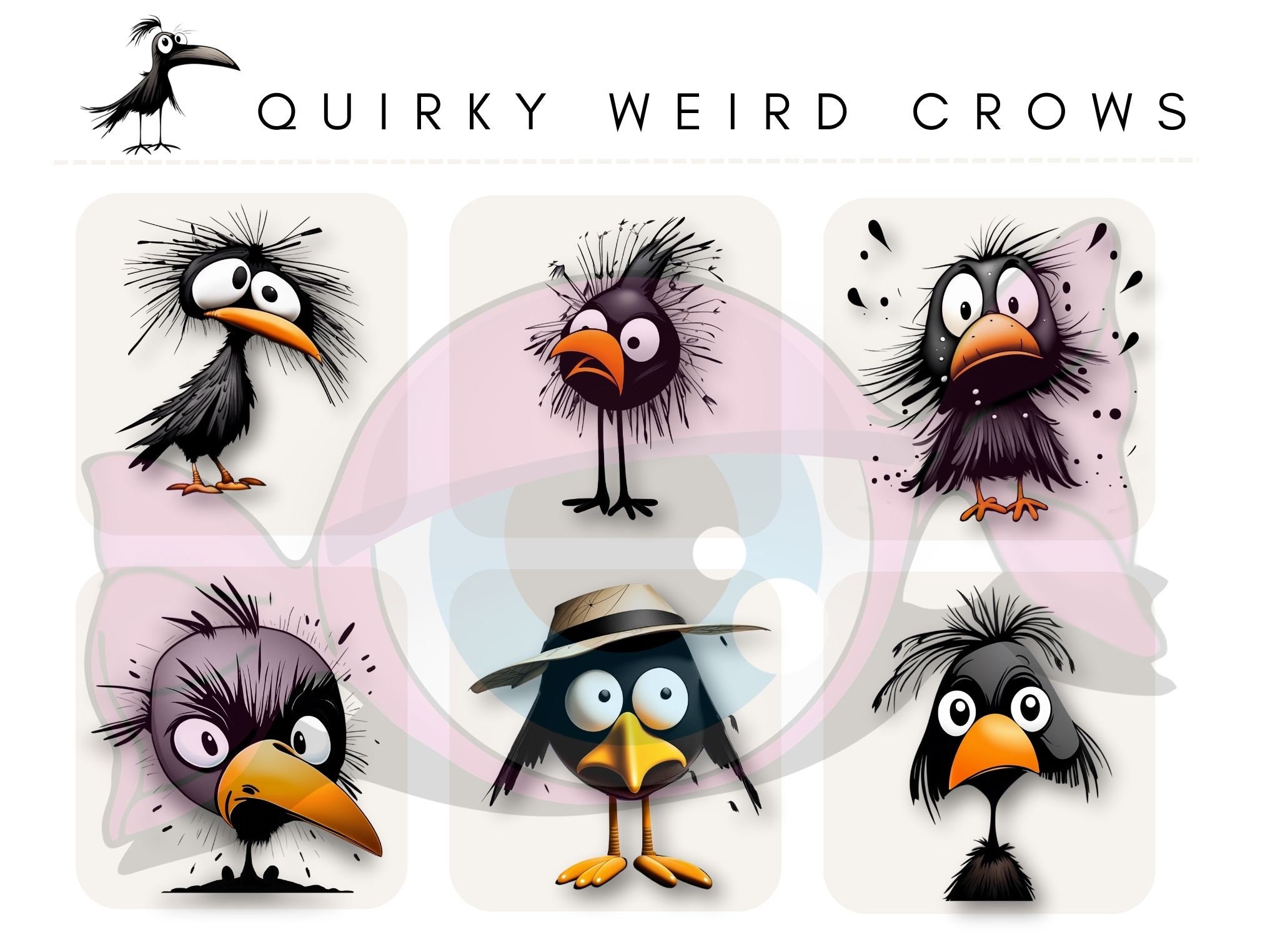 Quirky Crows Clipart | Whimsical Crows Clip Art | Kawaii Crow | Cute ...