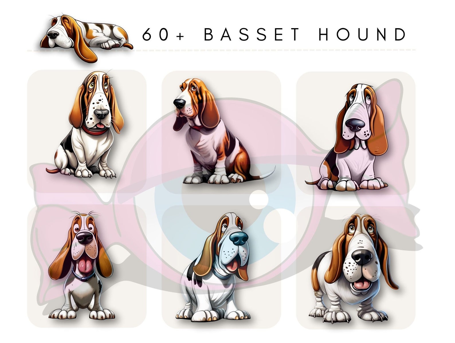 Quirky Basset Hound | Whimsical Basset Clip Art | Kawaii Basset Dog ...