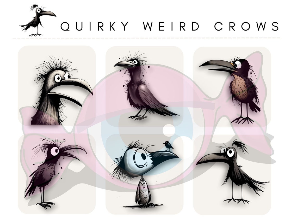 Quirky Crows Clipart | Whimsical Crows Clip Art | Kawaii Crow | Cute ...