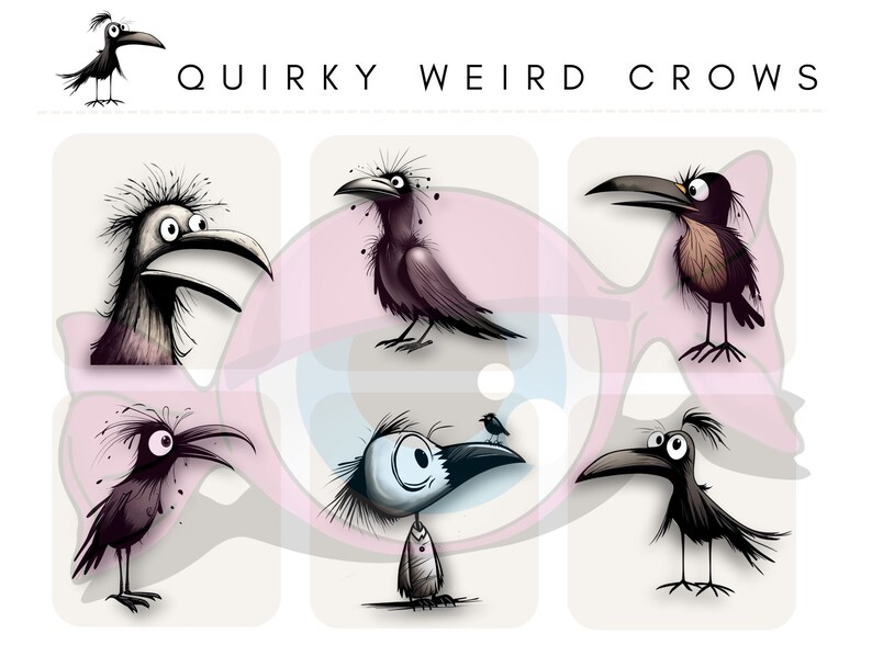 Quirky Crows Clipart | Whimsical Crows Clip Art | Kawaii Crow | Cute ...