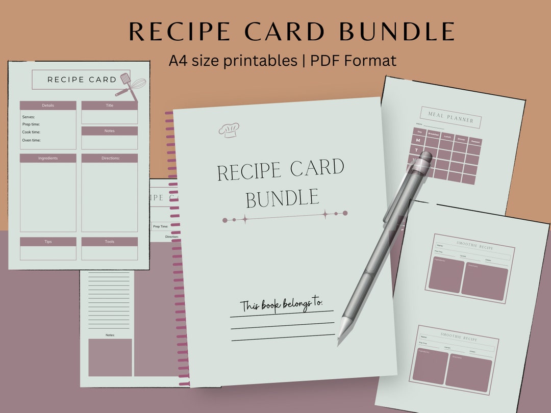 Recipe Card Printable Recipe Card Bundle Recipe Sheet A4 Size 26 Pages ...