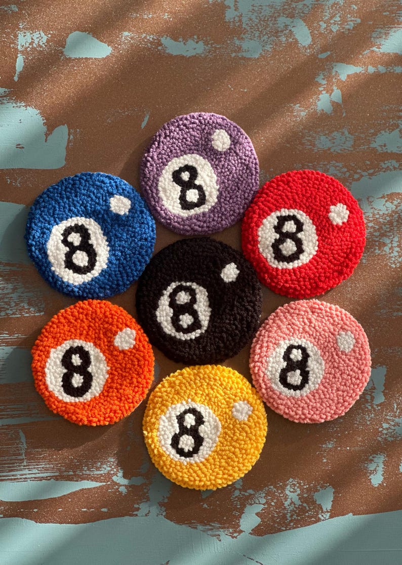 Punch Needle 8 Ball Car Coaster, Handmade Magic Ball Billiard Cup ...