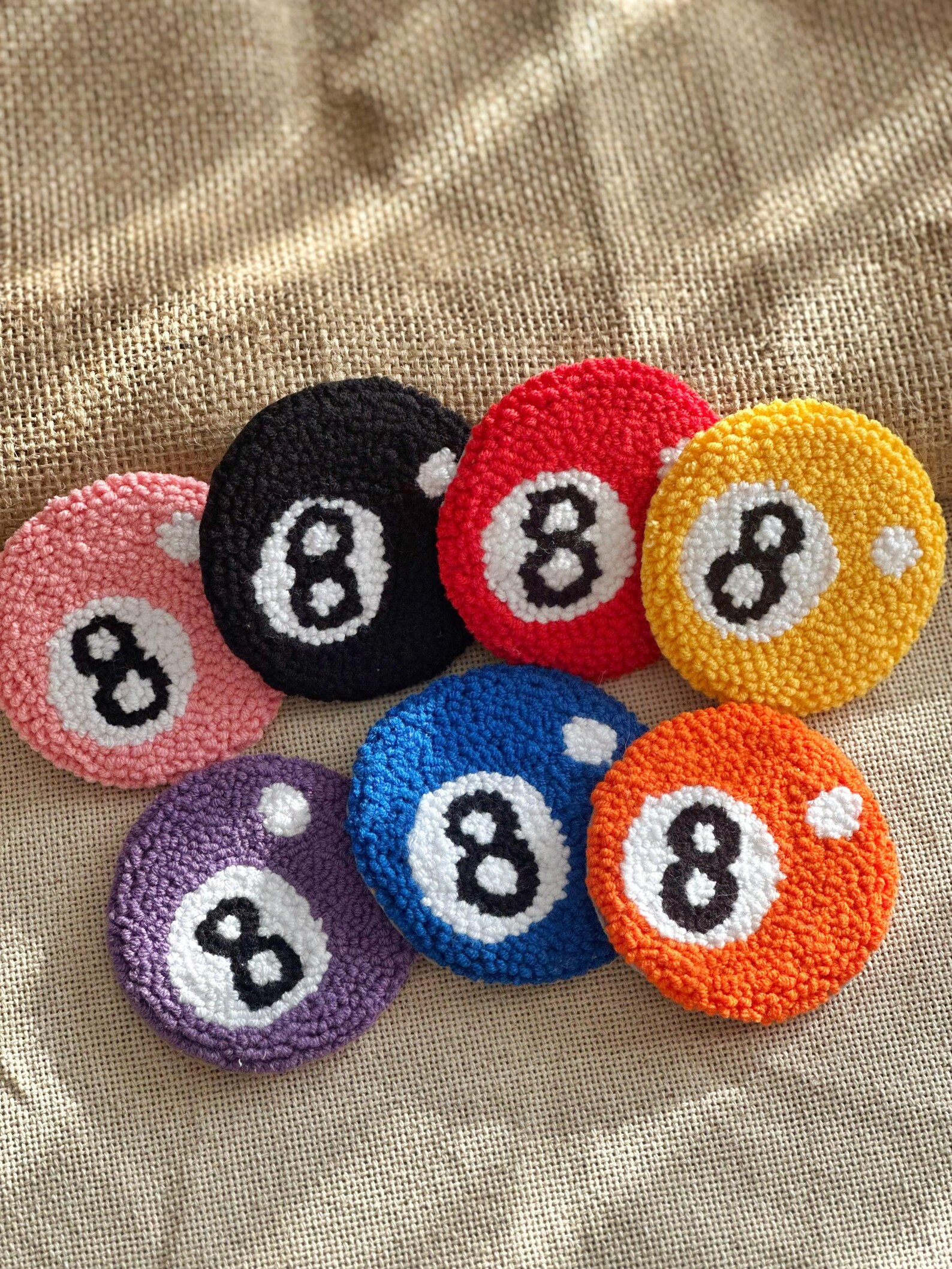 Punch Needle 8 Ball Car Coaster, Handmade Magic Ball Billiard Cup ...