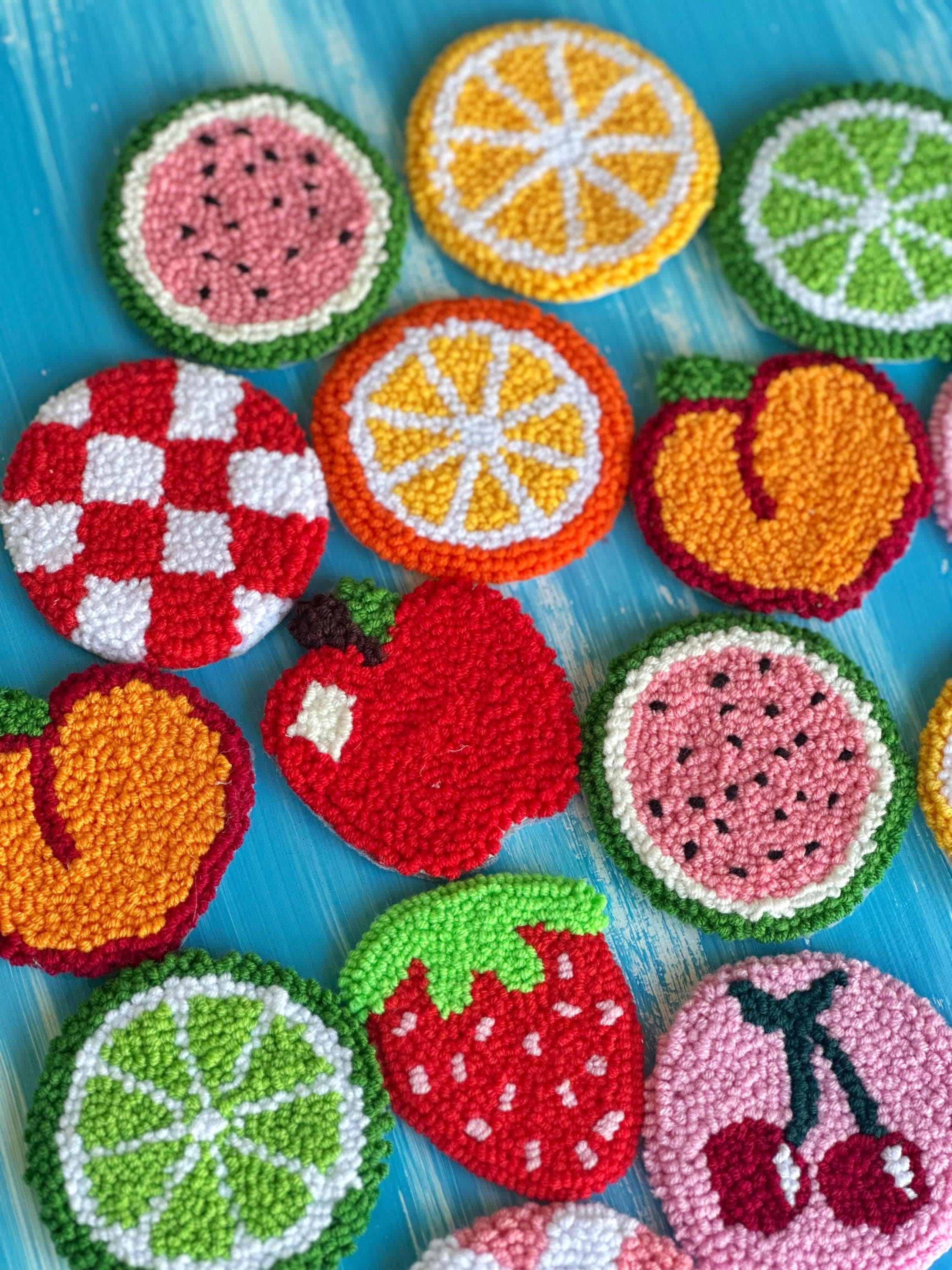 Lime Orange Punch Needle Y2K Car Coasters, Fruit Checkerboard Cute Auto ...