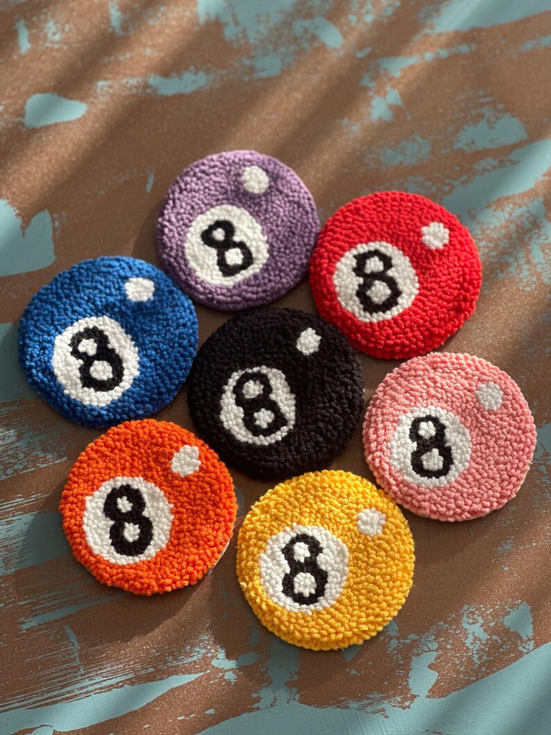 Punch Needle 8 Ball Car Coaster, Retro Billiard Decor - Etsy