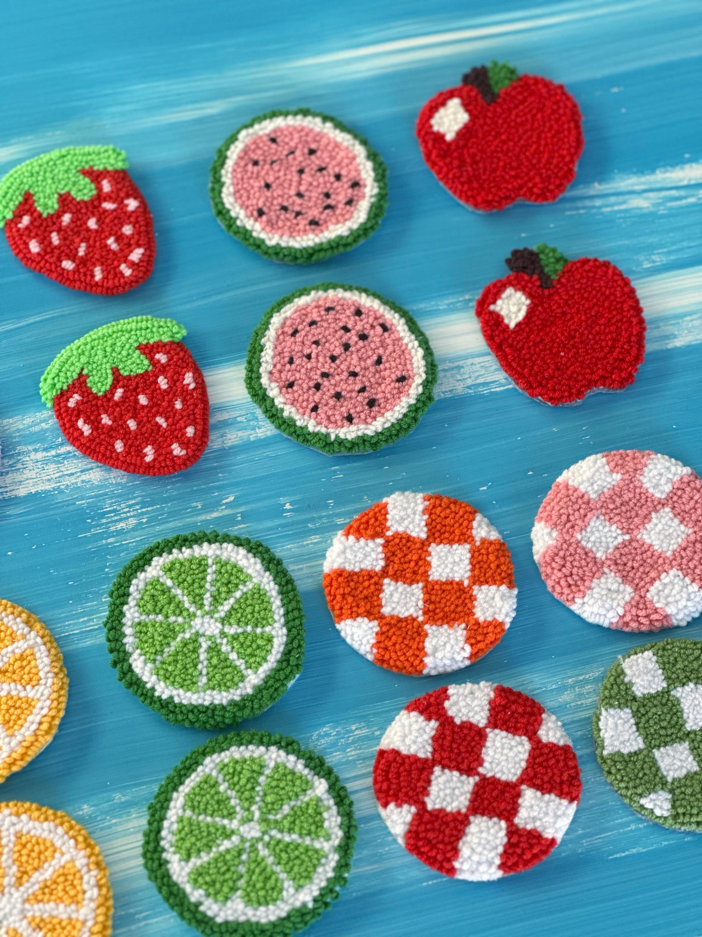 Lime Orange Punch Needle Y2K Car Coasters, Fruit Checkerboard Cute Auto ...