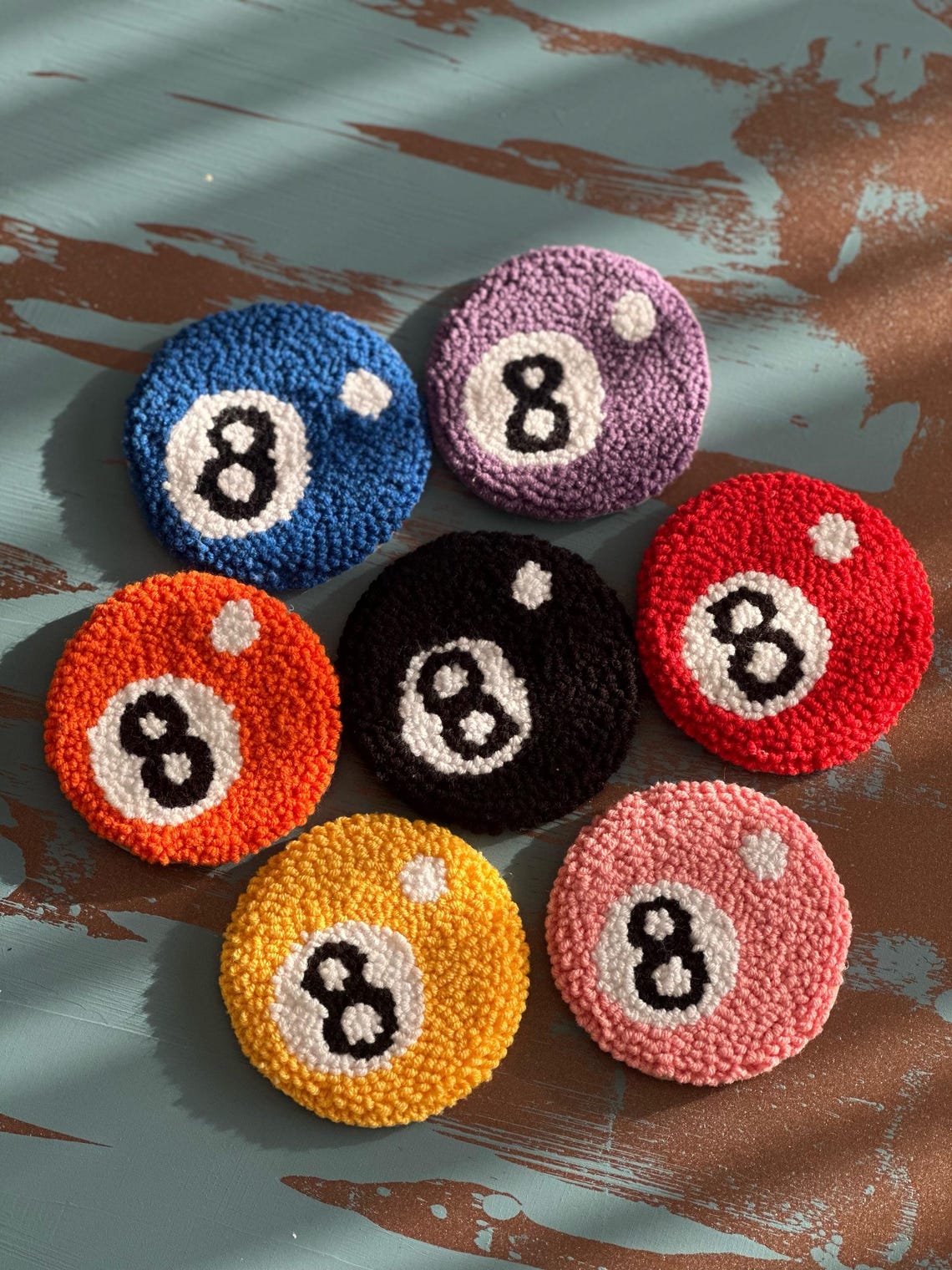 Punch Needle 8 Ball Car Coaster, Handmade Magic Ball Billiard Cup ...