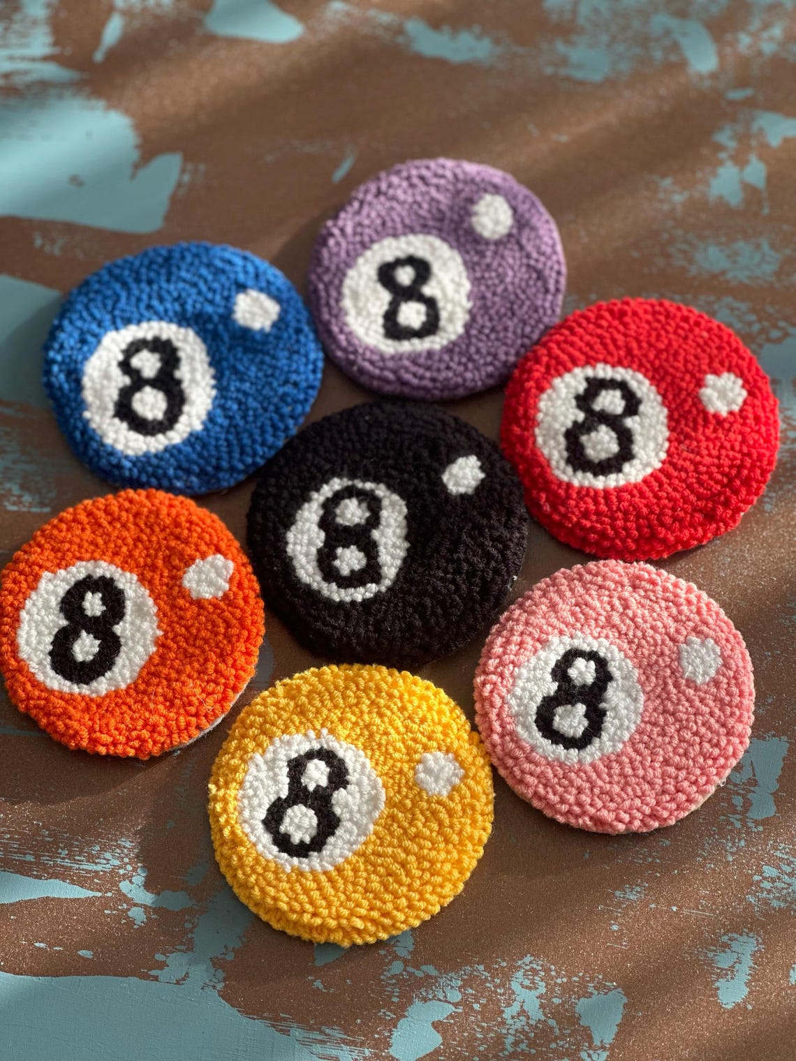 Punch Needle 8 Ball Car Coaster, Handmade Magic Ball Billiard Cup ...
