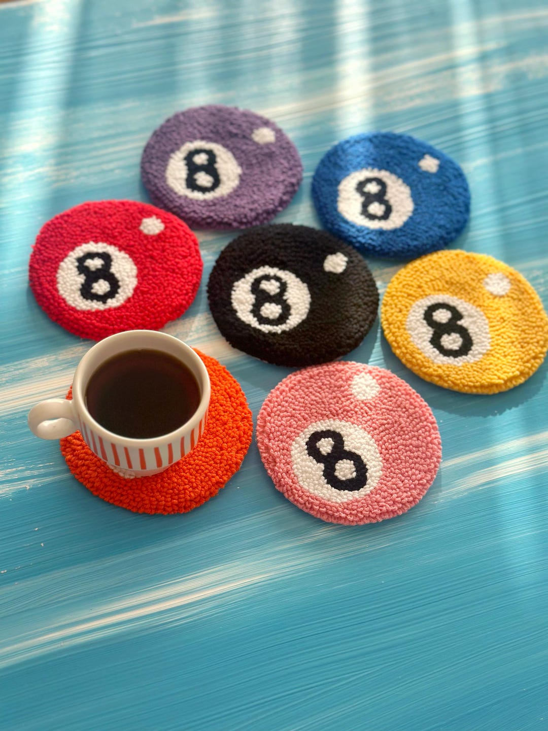 8 Ball Mug Rug Coaster, Punch Needle Billiard Decor - Etsy