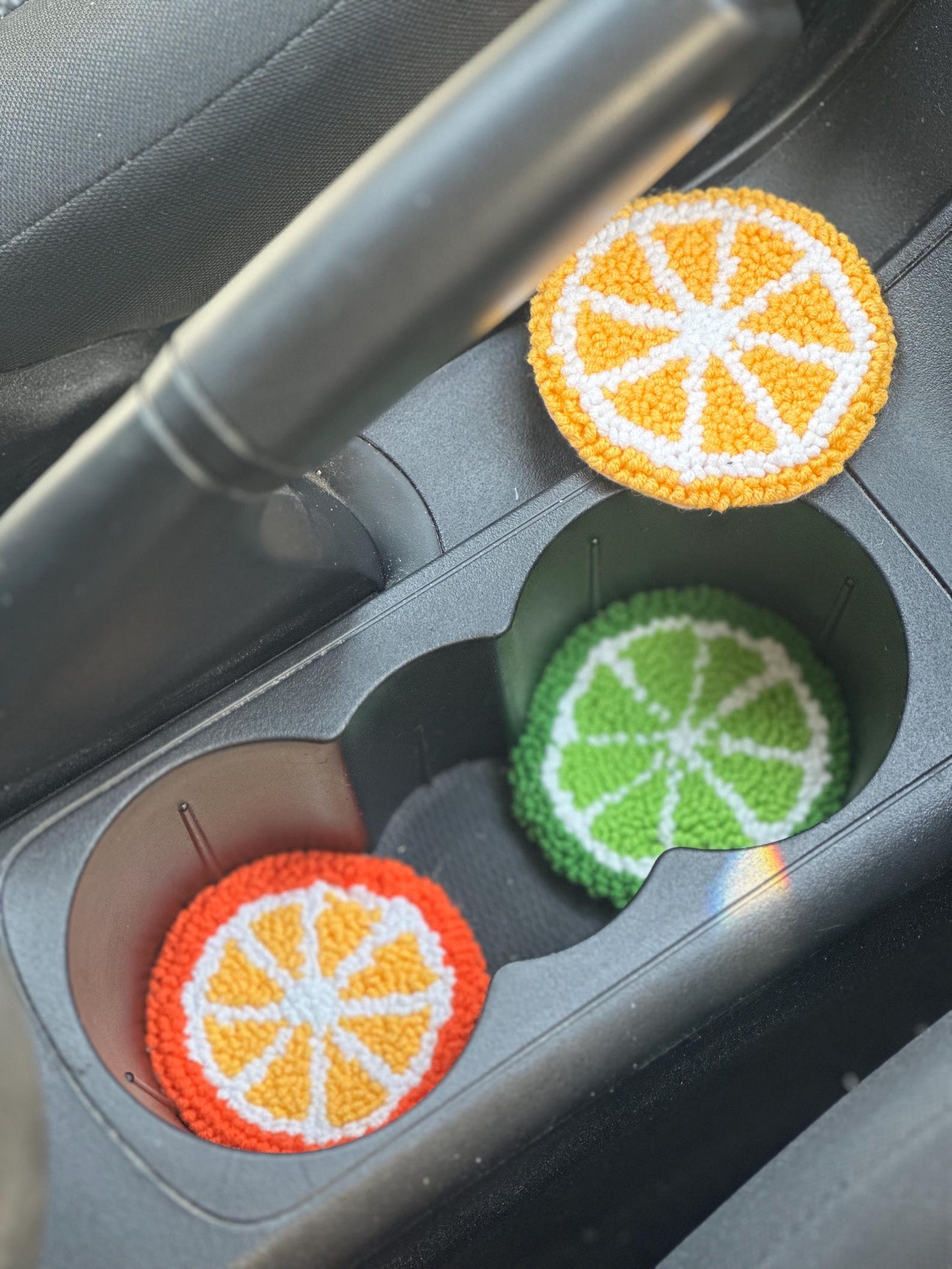 Lime Orange Punch Needle Y2K Car Coasters, Fruit Checkerboard Cute Auto ...