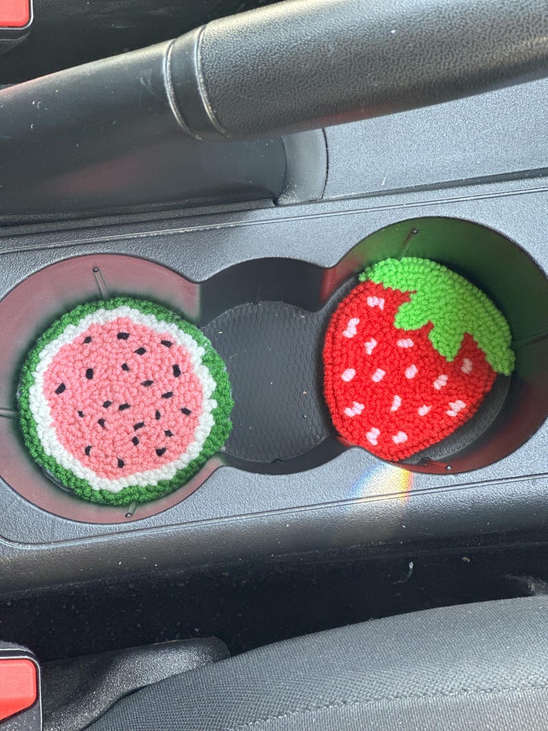 Lime Orange Punch Needle Y2K Car Coasters, Fruit Checkerboard Cute Auto ...