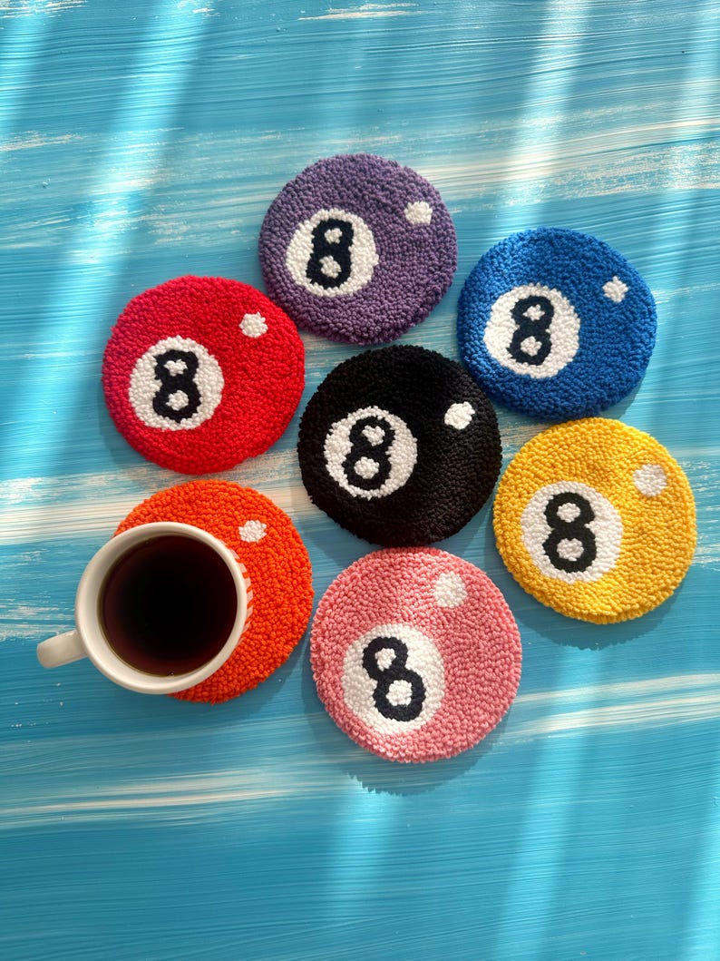 8 Ball Mug Rug Coaster, Punch Needle Billiard Decor - Etsy UK