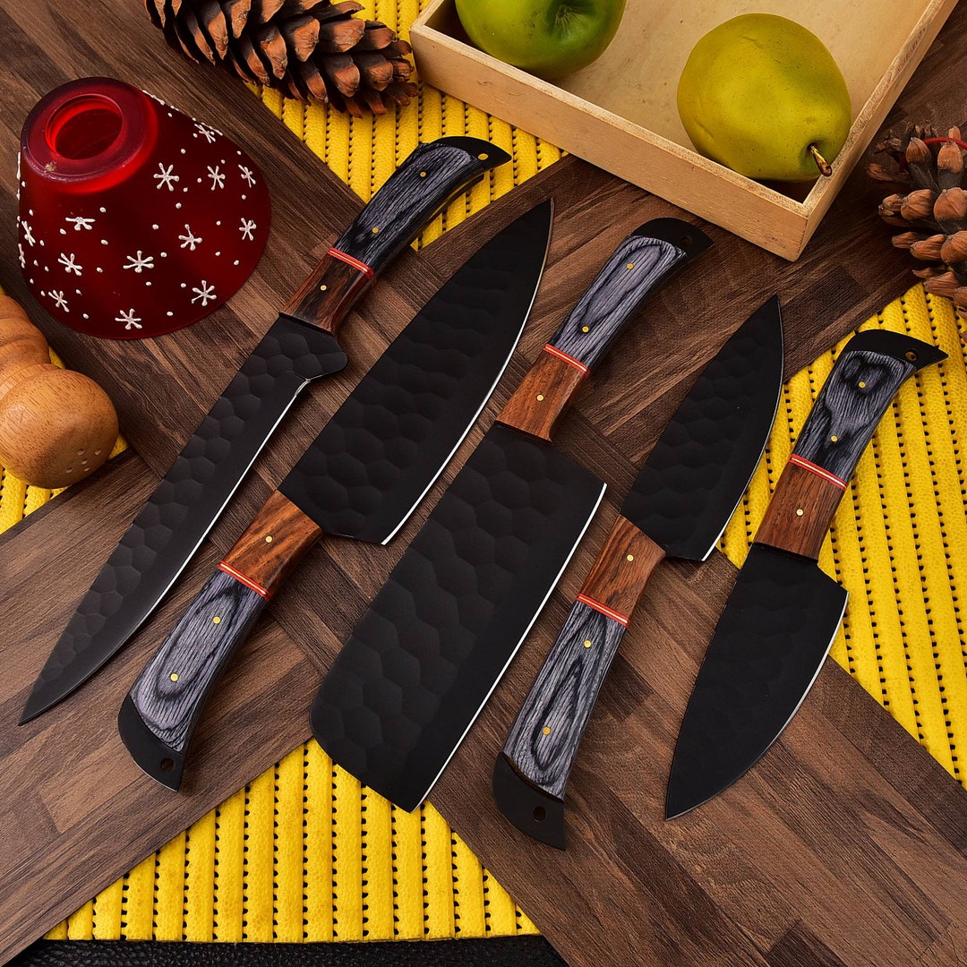 Hand Forged Steel Chef Knife Set of 5 Knives Kitchen Knives Set Gift ...