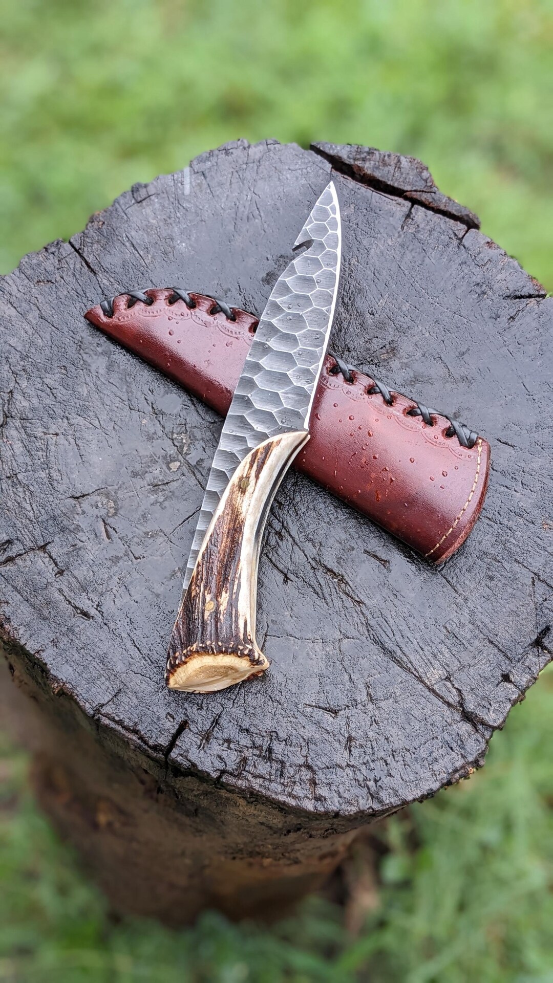 Hand Forged Crown Stag Antler Knife Handle Hunting Knife for Camping, Gift for Men/ Women on ...
