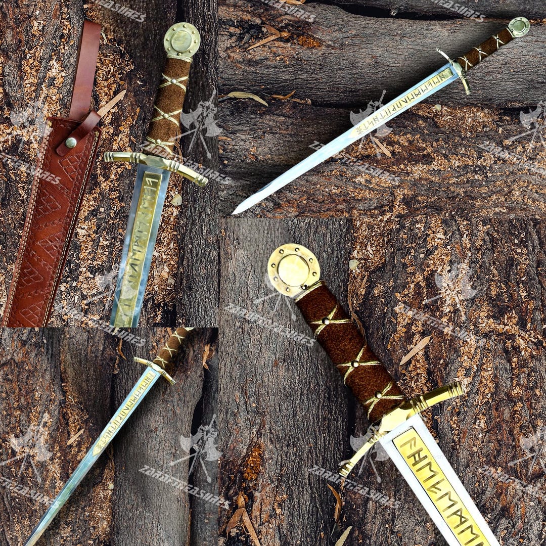 Handmade Merlin Excalibur Medieval /viking Valhalla Sword W/t Leather ...