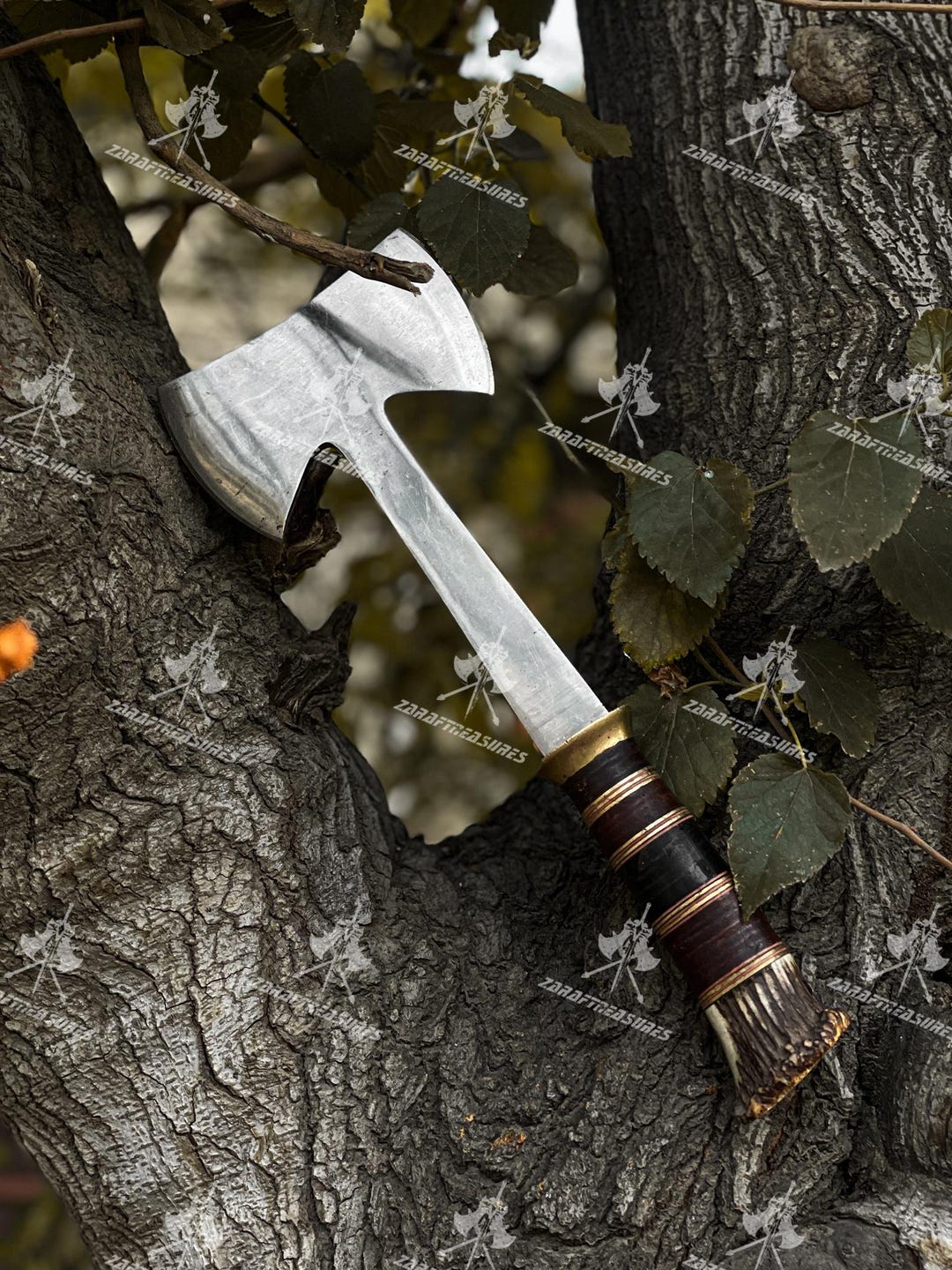 Hand Forged Crown Stag Double Headed Axe Carbon Steel Axe, Hatchet Viking Axe, Bearded Axe ...