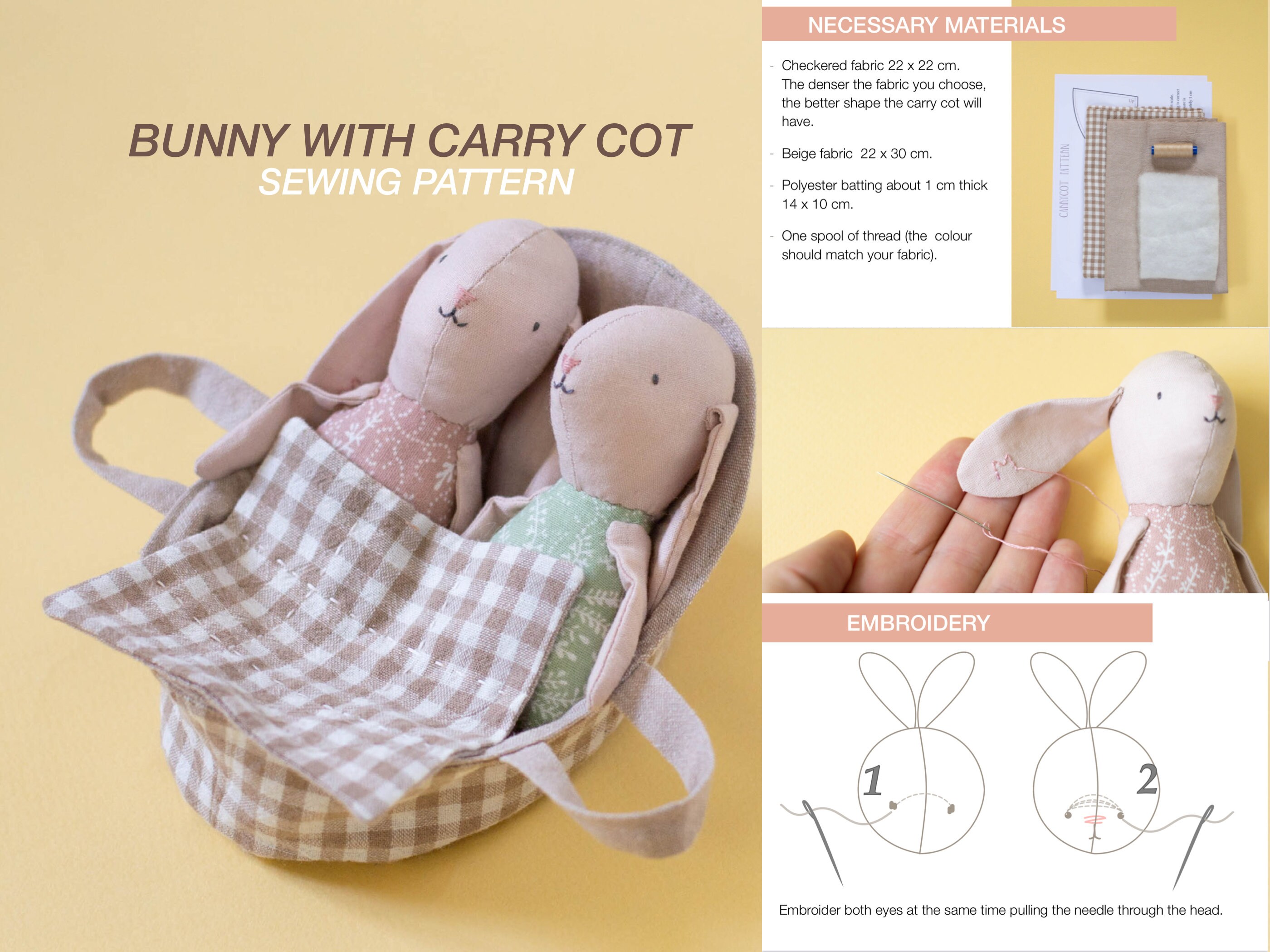 Mini Bunny Doll With Carrycot Sewing Pattern PDF Video Tutorial - Etsy
