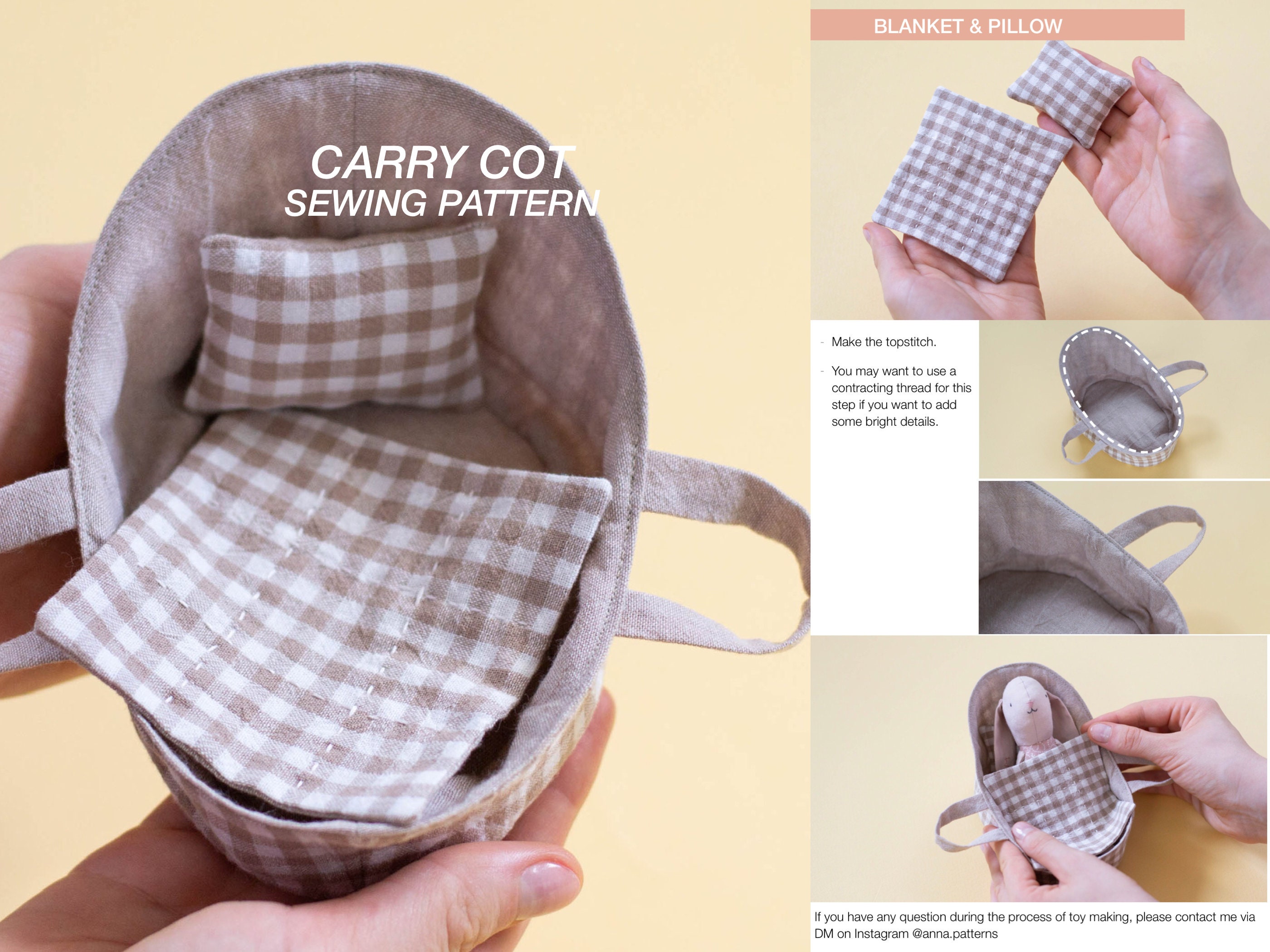 Mini Bunny Doll With Carrycot Sewing Pattern PDF Video Tutorial - Etsy