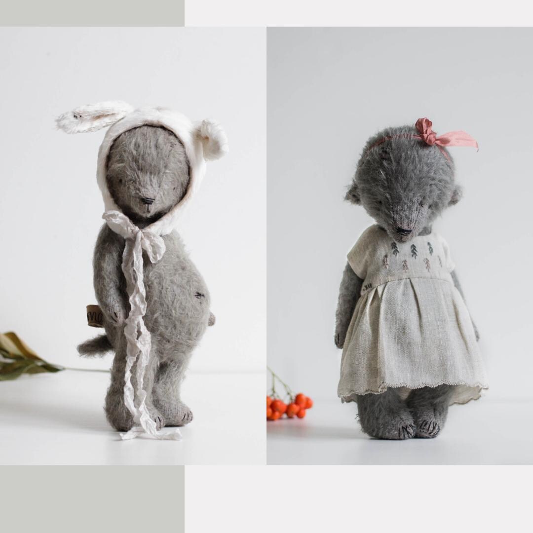 Mohair Teddy Bear Sewing Pattern: 8" Plush Toy With Bunny Bonnet (PDF ...