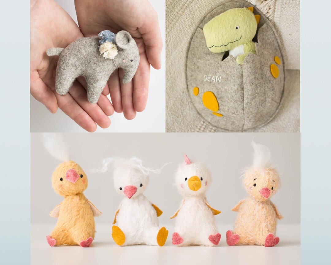 Stuffed Animal Sewing Patterns: Dinosaur in Egg, Chick, Elephant (PDF ...