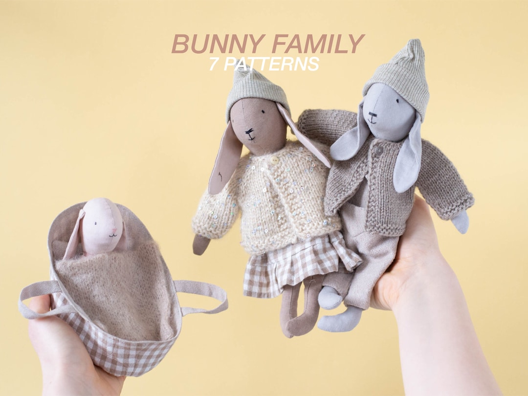 DIY Stuffed Bunny Rabbit Family – 7 Sewing Patterns PDF + Video ...