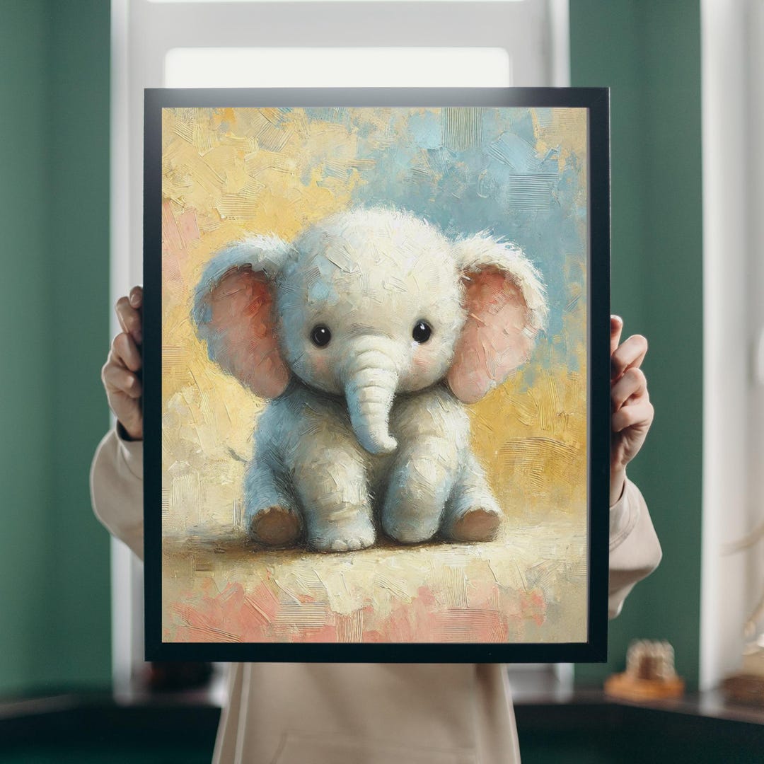 Cute Baby Elephant Animal Art Print Nursery Decor Pastel Wall Art ...
