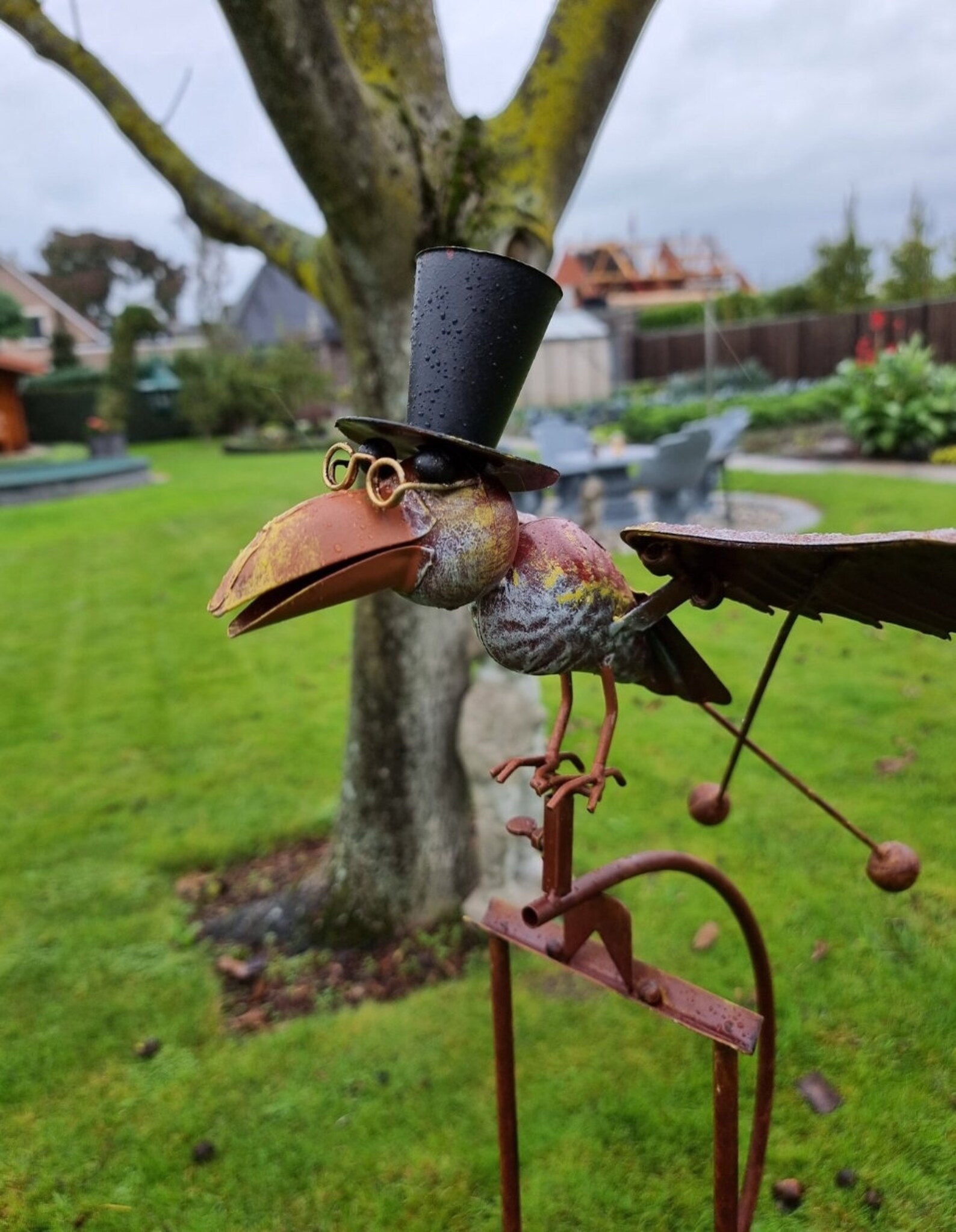 Statue, Wind Moving Garden Raven With Hat 130 Cm Metal Gift Idea for ...