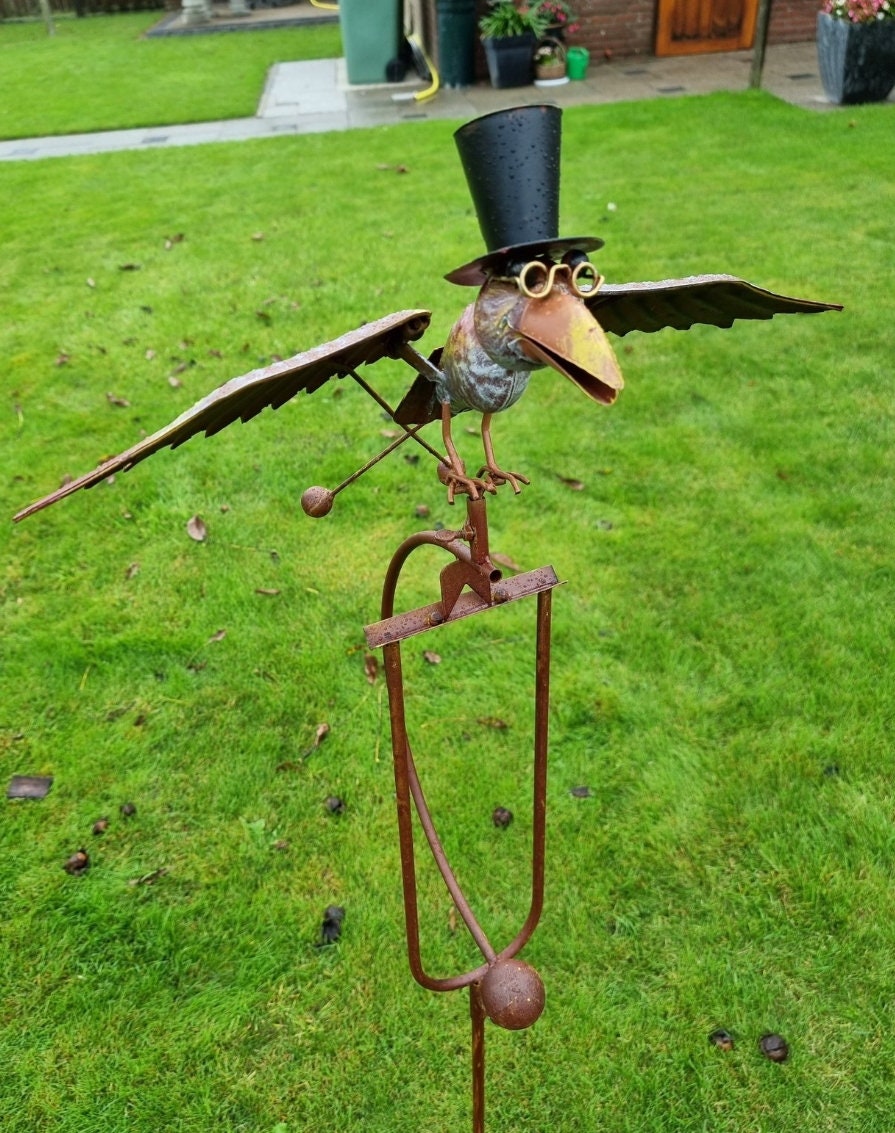 Statue, Wind Moving Garden Raven With Hat 130 Cm Metal Gift Idea for ...