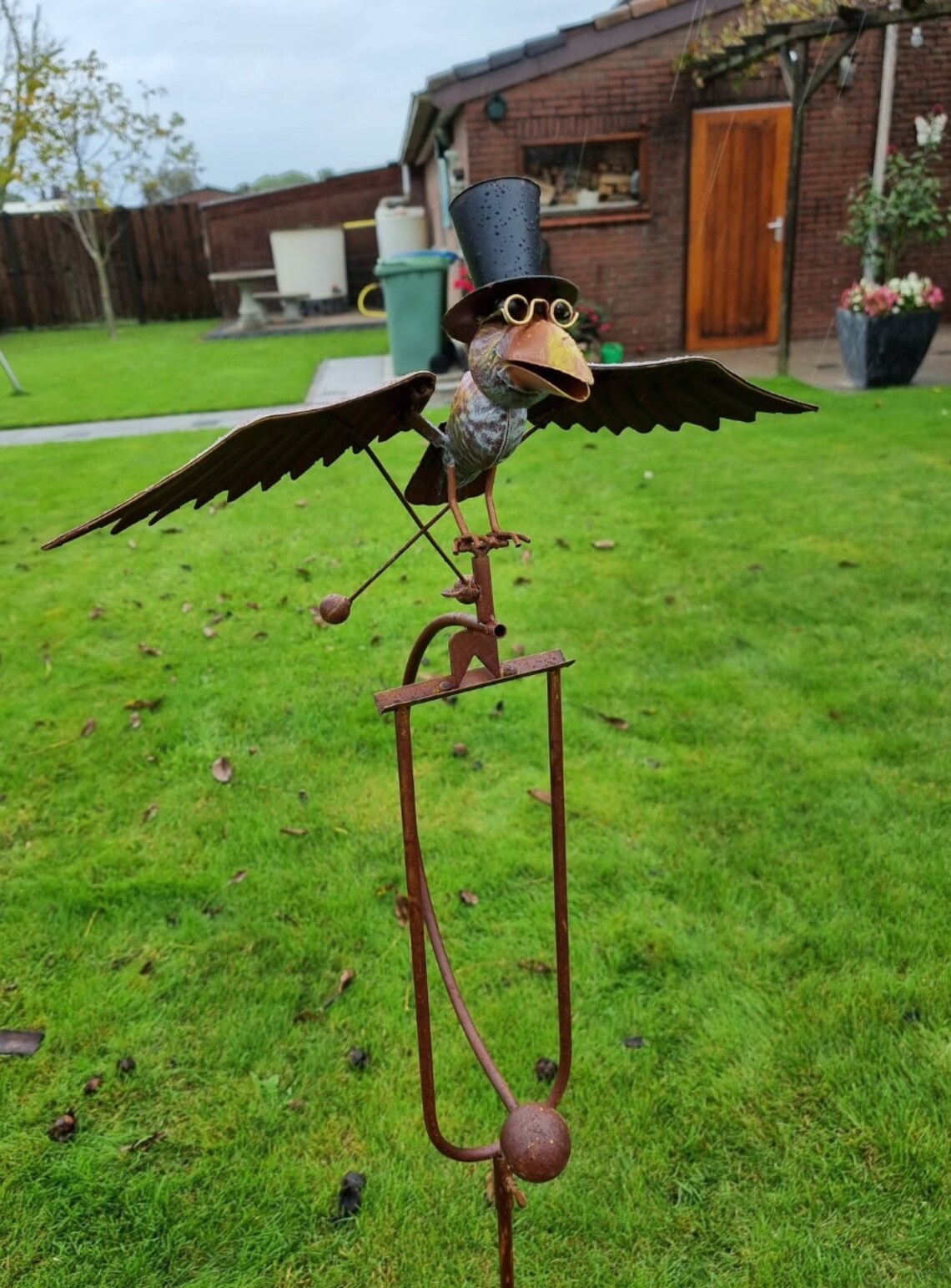Statue, Wind Moving Garden Raven With Hat 130 Cm Metal Gift Idea for ...