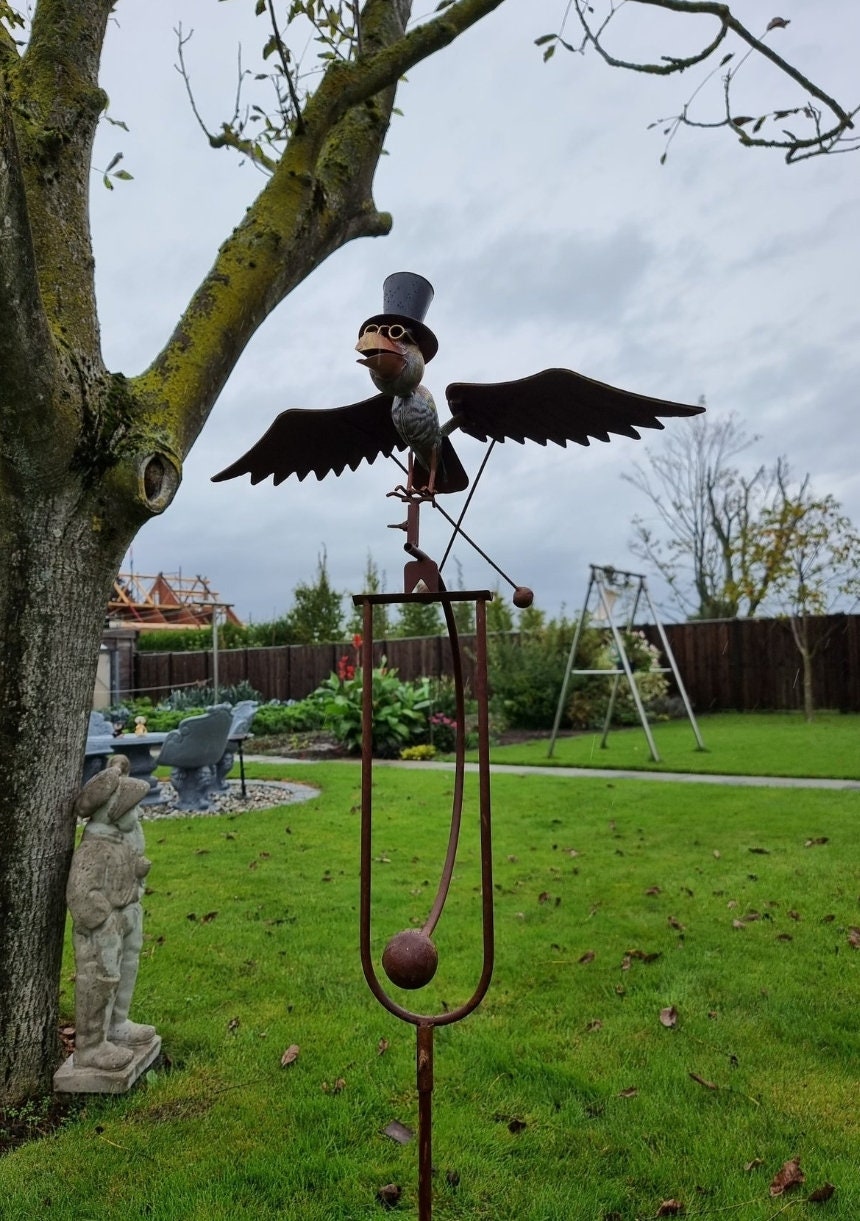 Statue, Wind Moving Garden Raven With Hat 130 Cm Metal Gift Idea for ...