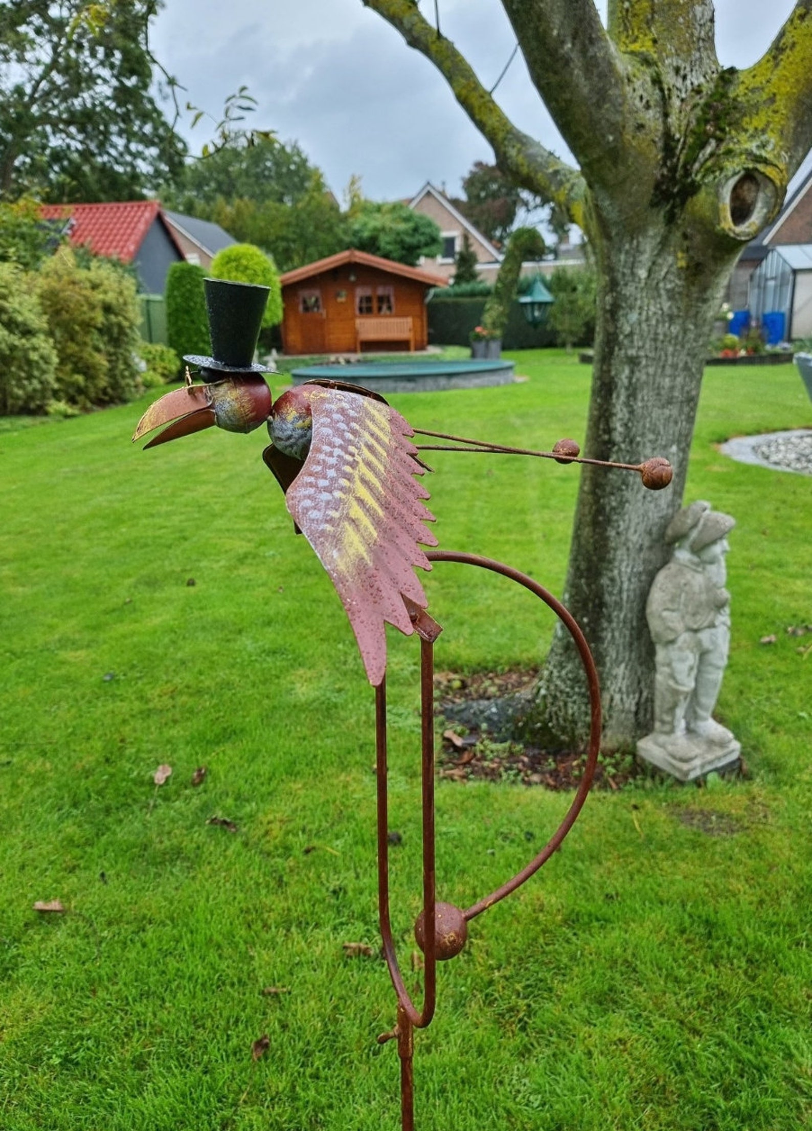 Statue, Wind Moving Garden Raven With Hat 130 Cm Metal Gift Idea for ...