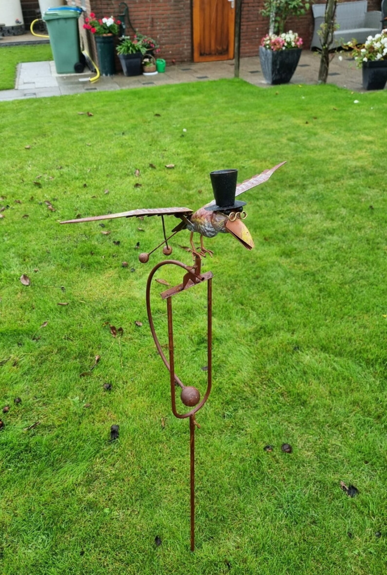 Statue, Wind Moving Garden Raven With Hat 130 Cm Metal Gift Idea for ...