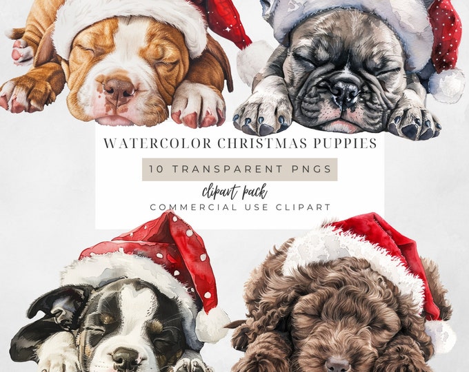 Christmas Adorable Dogs Clipart Digital Instant Download Cute Festive ...
