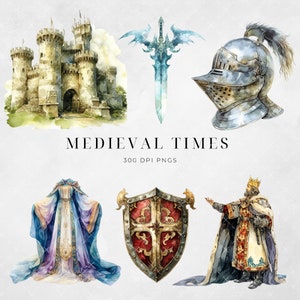 Medieval Clipart, Instant Download, Watercolor Medieval Clipart, Middle ...