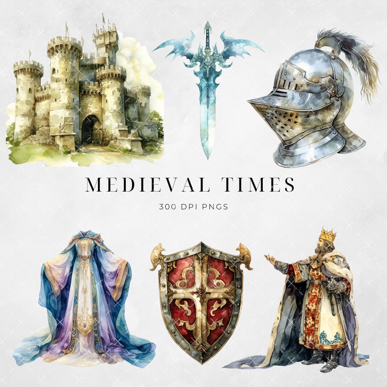 Medieval Clipart, Instant Download, Watercolor Medieval Clipart, Middle ...