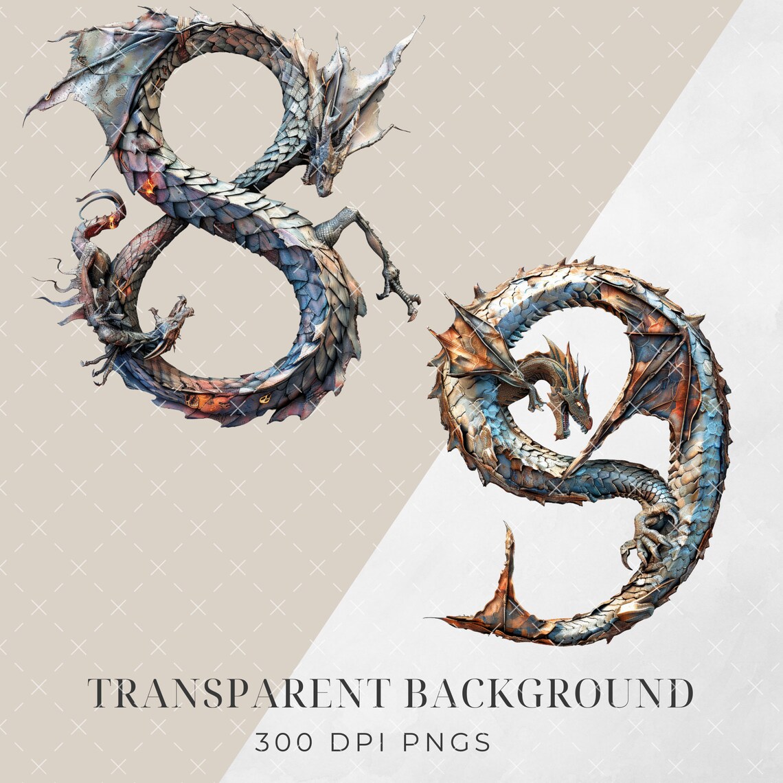 Dragon Number Clipart, Transparent PNG, Instant Download, Dragon ...