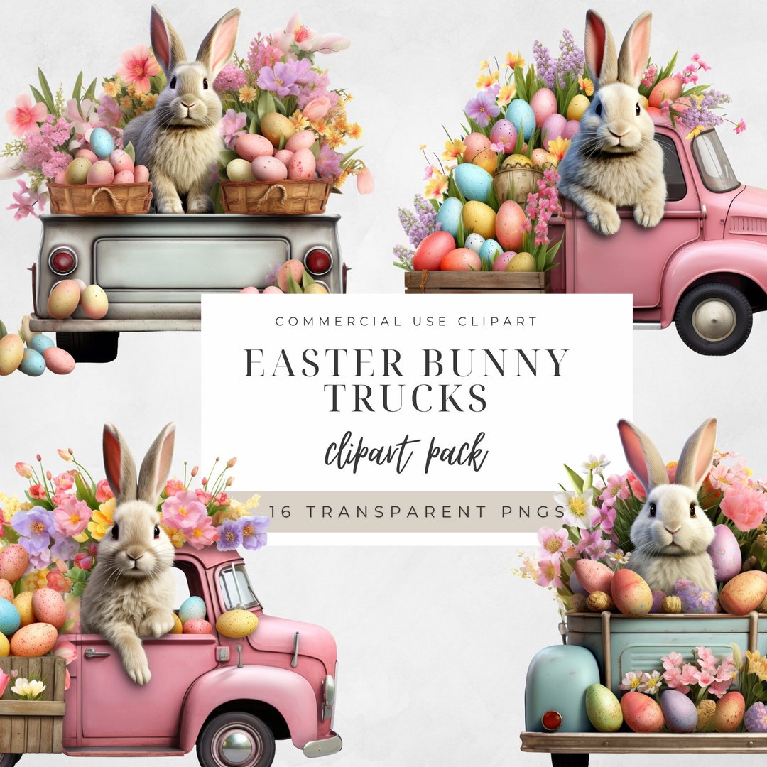 Easter Bunny in Truck Clipart, Transparent PNG, Junk Journal, Instant ...