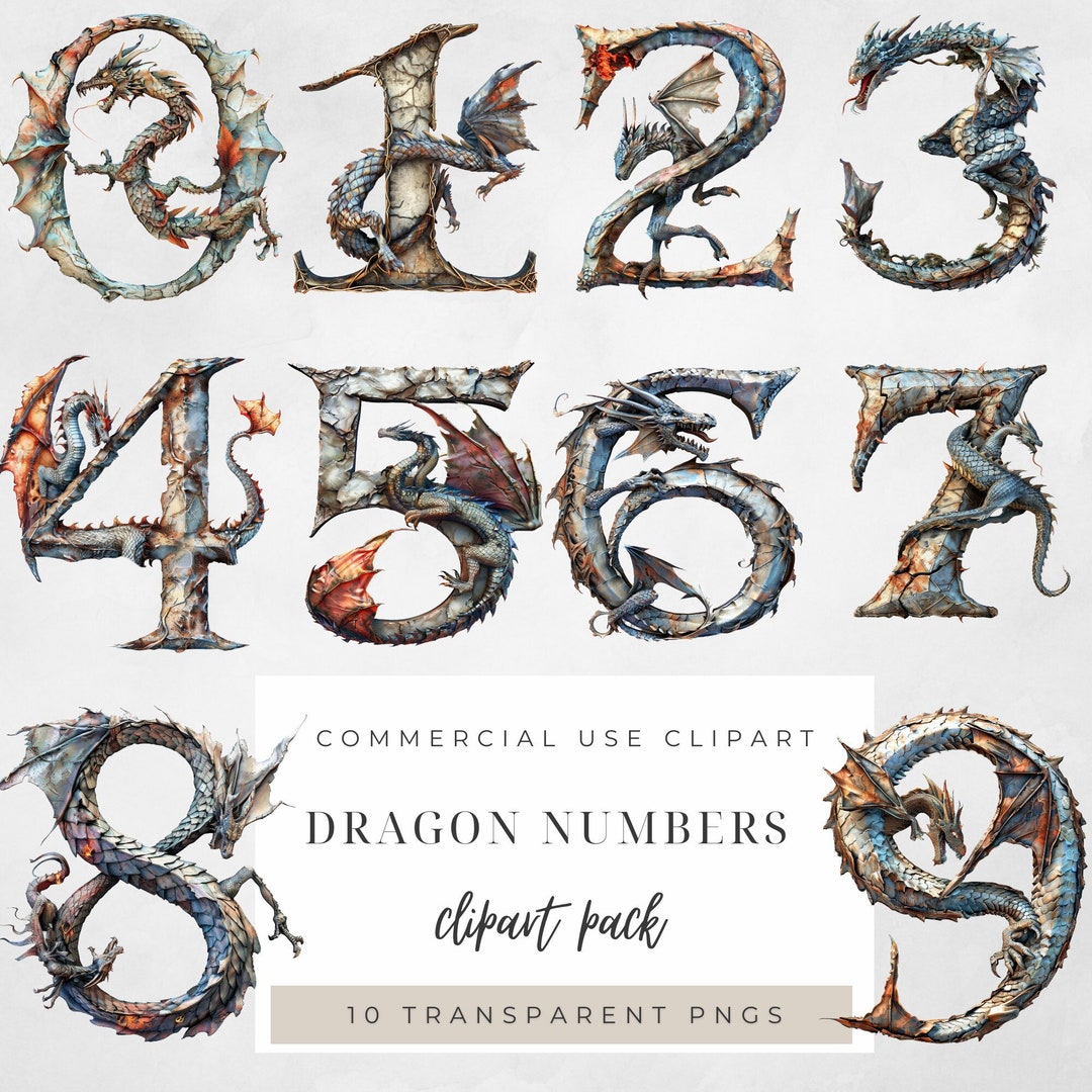 Dragon Number Clipart, Transparent PNG, Instant Download, Dragon ...