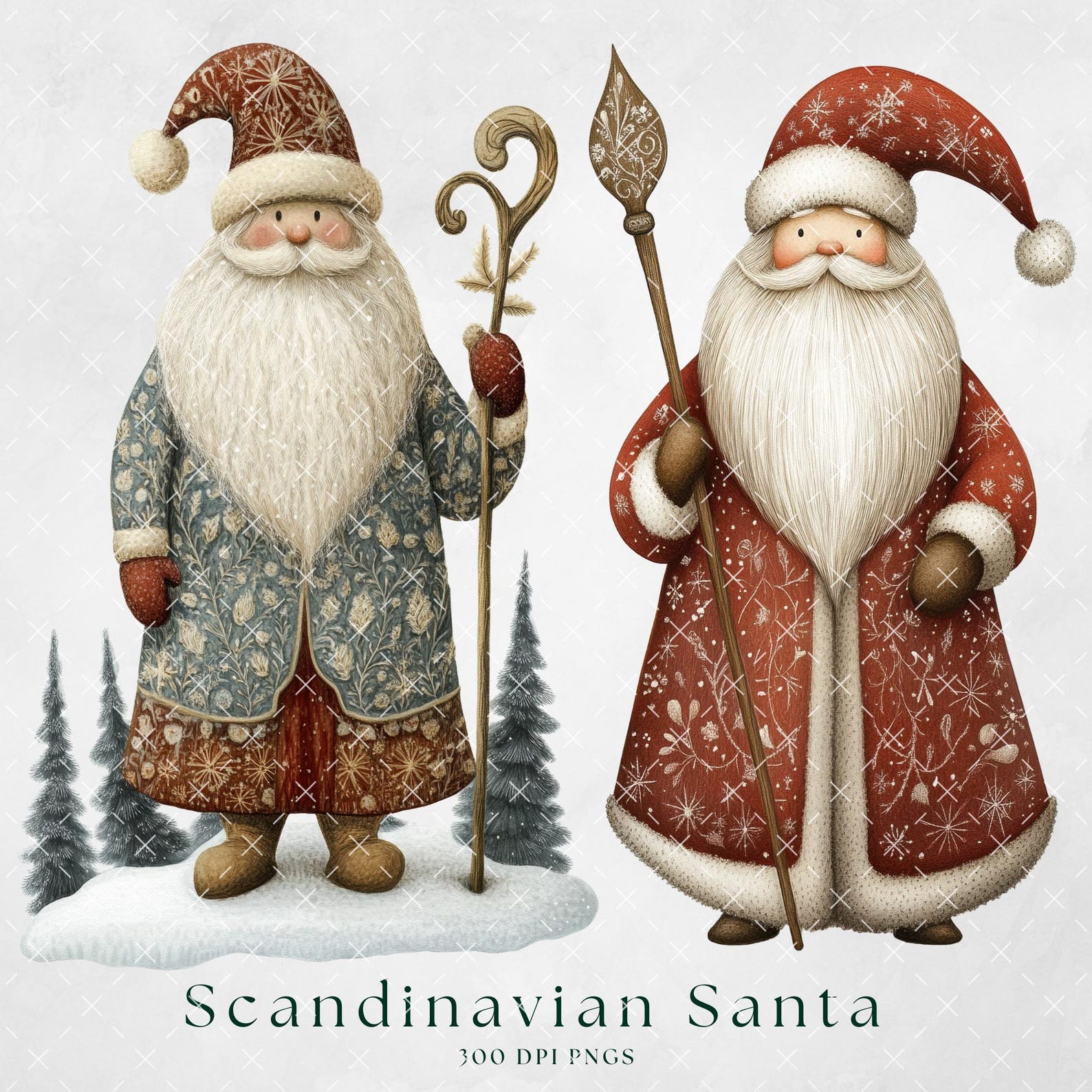 Scandinavian Santa Clipart, Transparent PNG, Instant Download ...