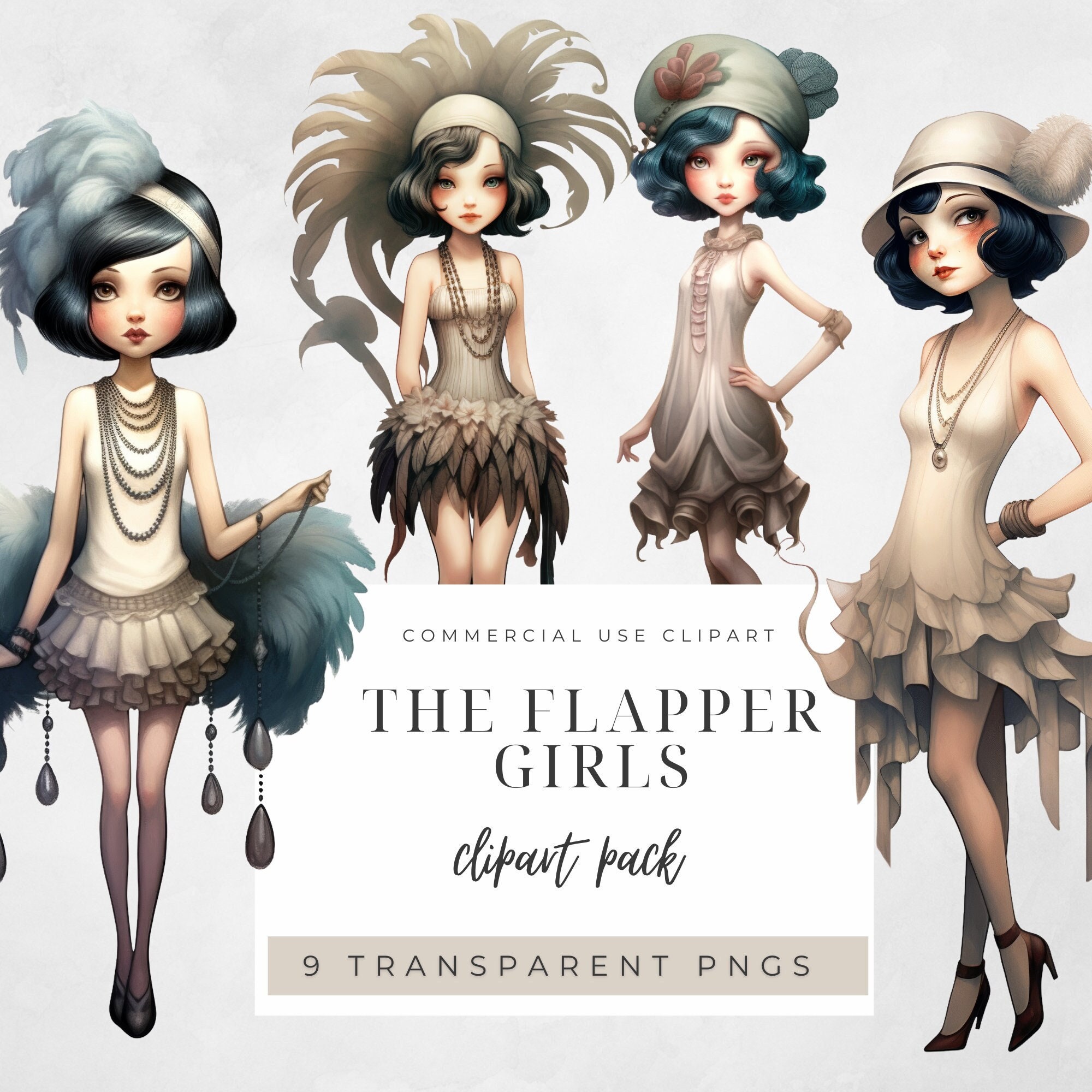 The Flapper Girls, Clipart, Transparent PNG, Paper Doll, Junk Journal ...