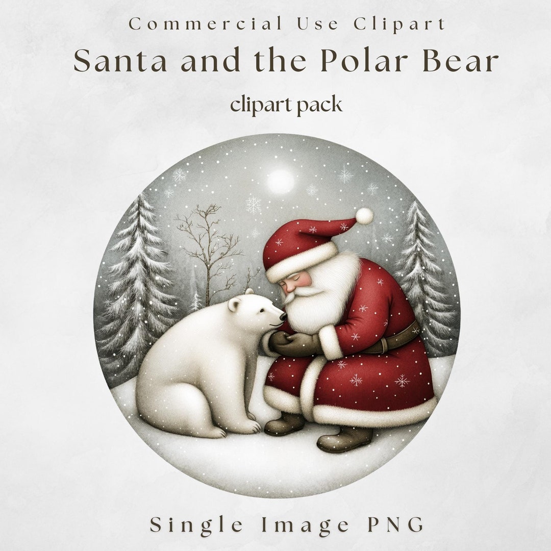 Santa and Polar Bear Clipart, Single Image, Christmas PNG, Christmas ...