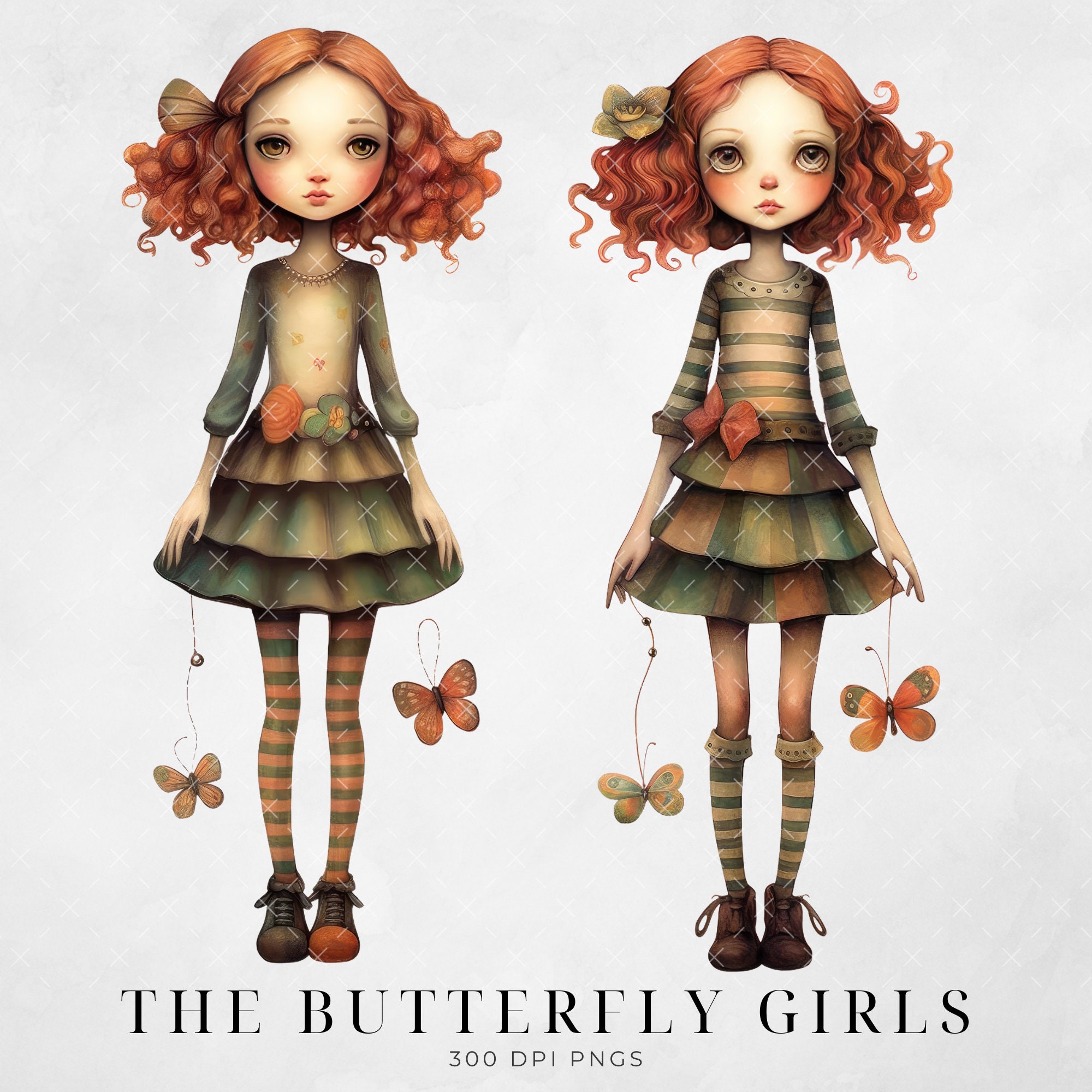 The Butterfly Girls, Clipart, Transparent PNG, Paper Doll, Junk Journal, Instant Download ...