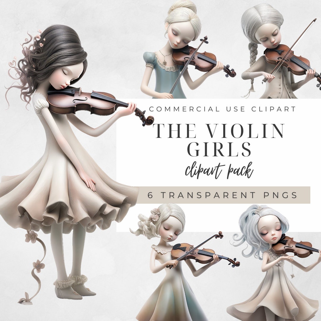 The Violin Girls Clipart, Transparent PNG, Paper Dolls, Junk Journal ...